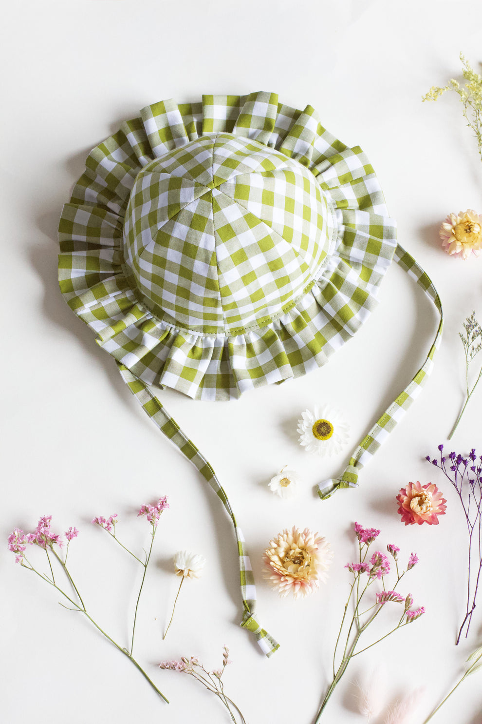 Matcha Gingham Frill Sun Hat – MilkTeethClothing